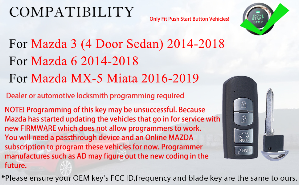 Amazon.com: MechanMagic Smart Key Fob Replacement Fits for Mazda 3 ...