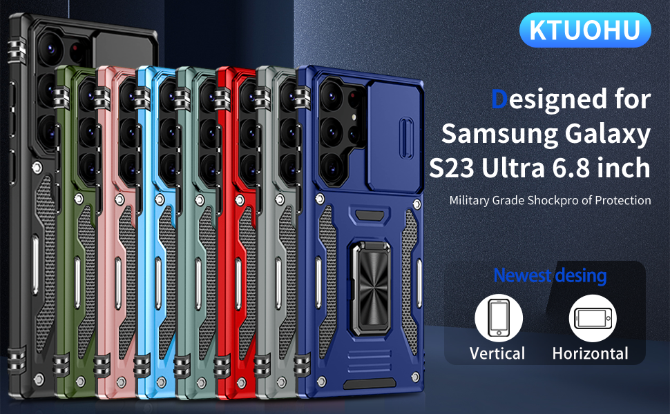Amazon.com: KTUOHU for Samsung Galaxy S23 Ultra Case with Slide Camera Cover + 2 Tempered Glass ...