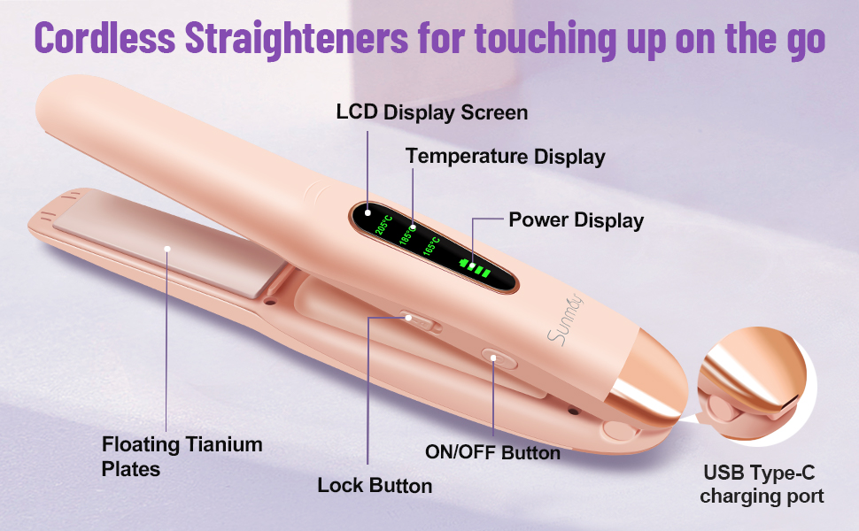 SUNMAY Voga 2 in 1 Cordless Hair Straighteners and Curler, Travel Wireless Portable USB ...