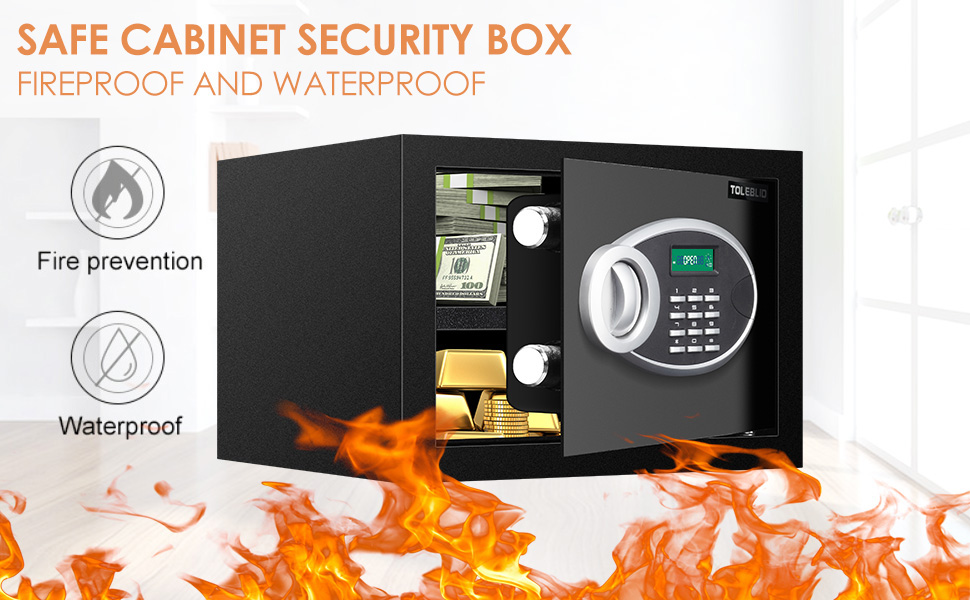 1.0 Cubic Feet Lock Box Fireproof Waterproof, Digital Home Security Safe with Programmable ...