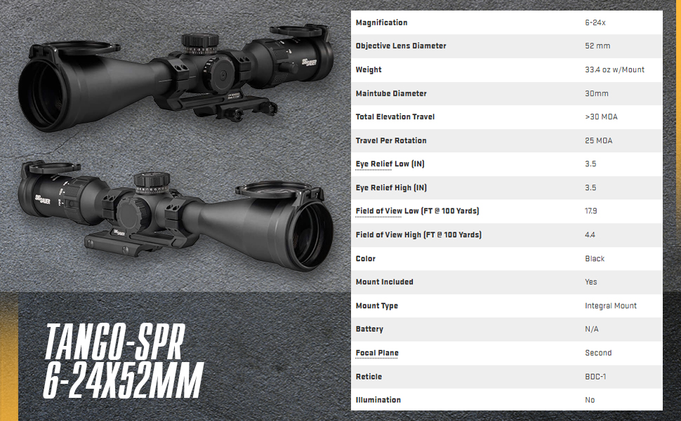 Amazon.com : SIG SAUER Tango-SPR LPVO 1-4x24mm 30mm Tube Second Focal Plane/SFP/F2 Shockproof ...