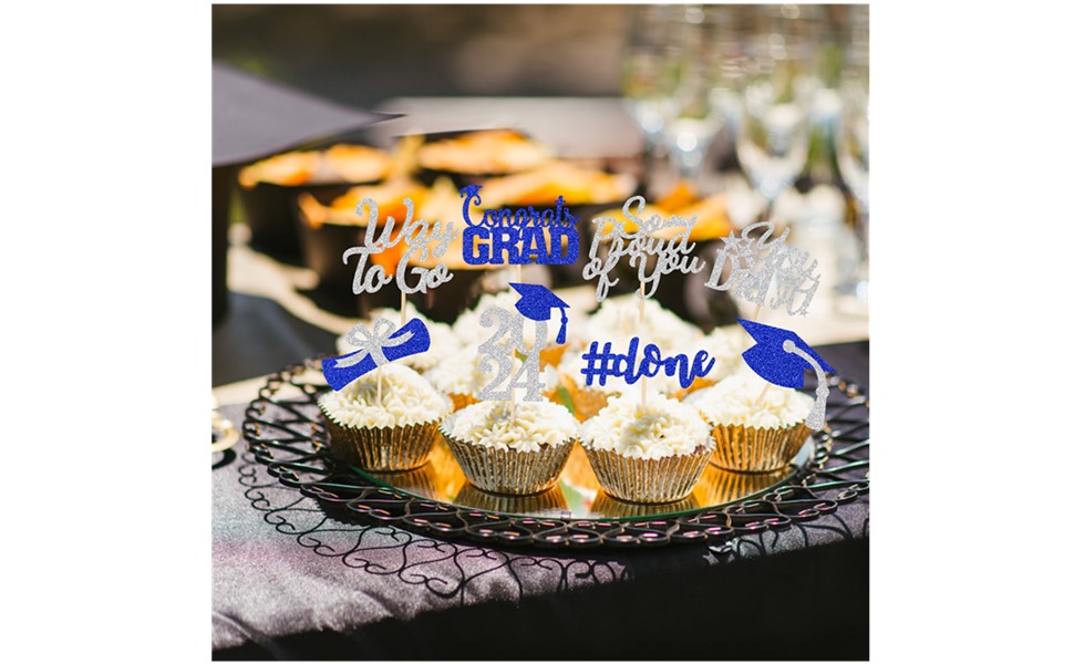 Amazon.com: 32Pcs Graduation Cupcake Toppers 2024 Blue and Silver Class ...