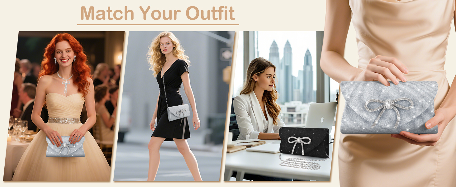 PACETAP Bow Evening Bag Sparkly Clutch Purses with a Butterfly Necklace for Women, Glitter ...