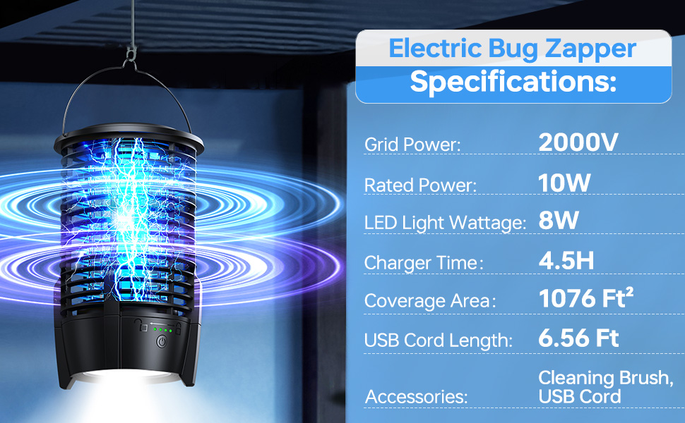 Bug Zapper Indoor Outdoor, Mosquito Zapper Outdoor Waterproof Electric Fly Zapper Rechargeable ...