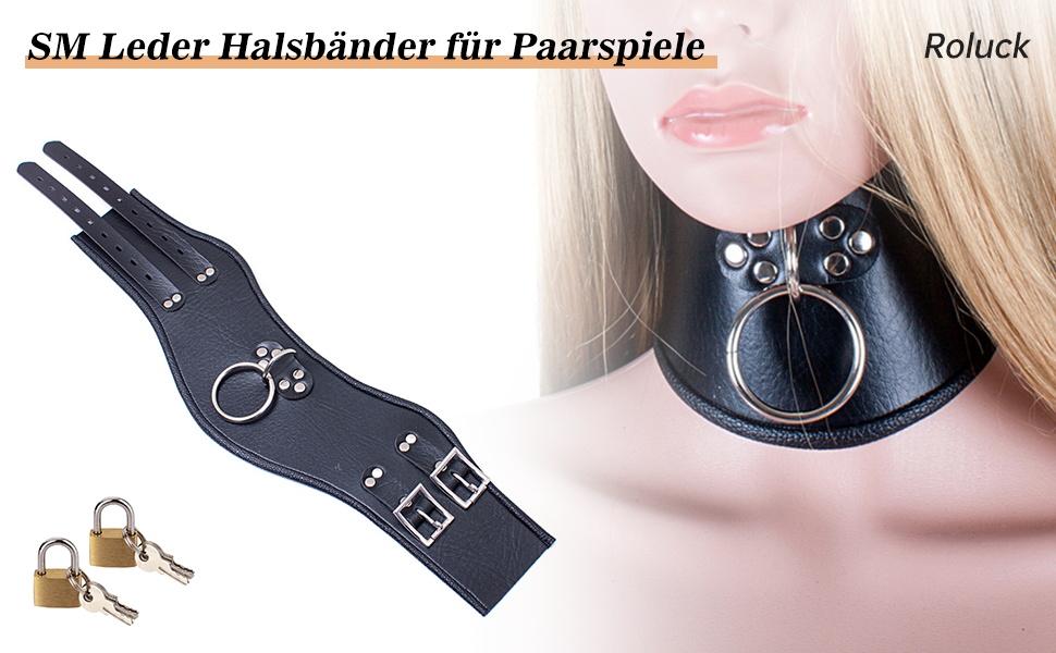 Roluck Leder Halsbänder mit Große O-Ring 2 Schloss Flirt Gothic SM Choker Abschließbar ...