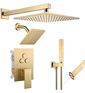 VANFOXLE Thermostatic Shower Faucet Set Brushed Gold Shower System,Push Button Diverter Shower ...