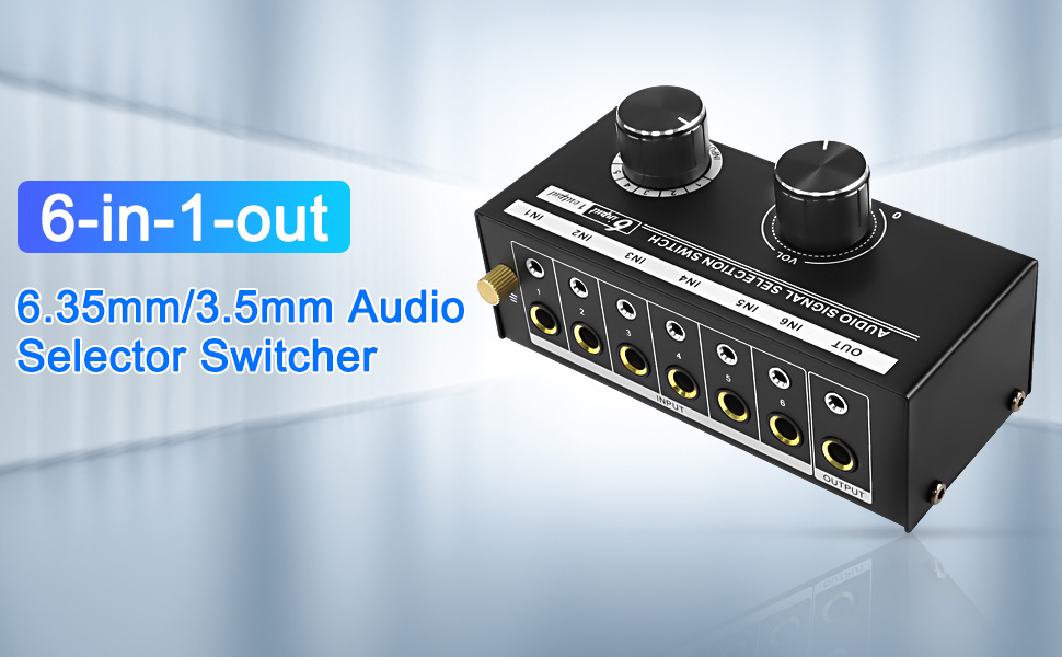 XMSJSIY 6.35mm/3.5mm Audio Selector Switcher 6-in-1-out 1/4 1/8" TRS Stereo Audio Switcher Box 6 ...