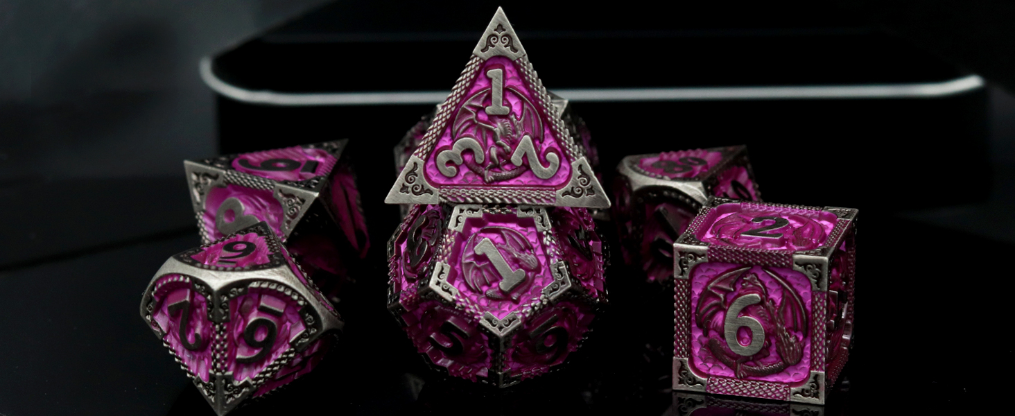 Amazon.com: PJOY Metal DND Dice Set Antique Silver Dragon Scale D&D Polyhedral Dice with Dice ...