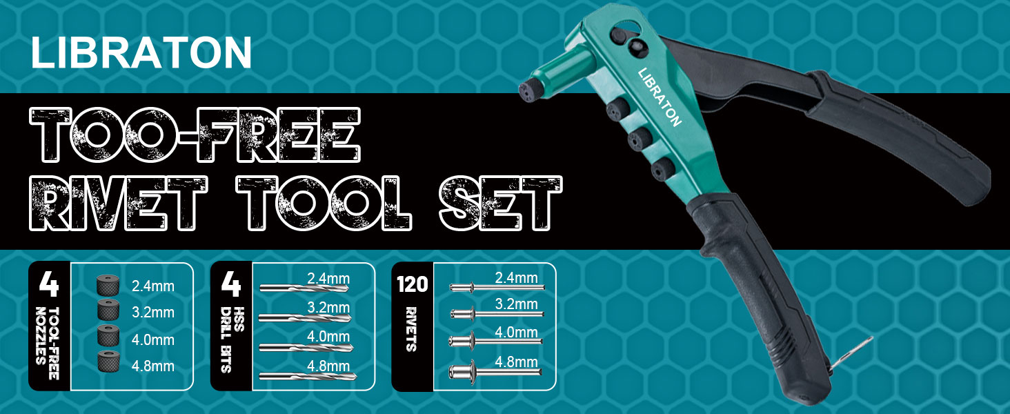 Amazon.com: Libraton Rivet Gun Kit, Pop Rivet Gun, Heavy Duty Rivet Tool, Professional Hand ...