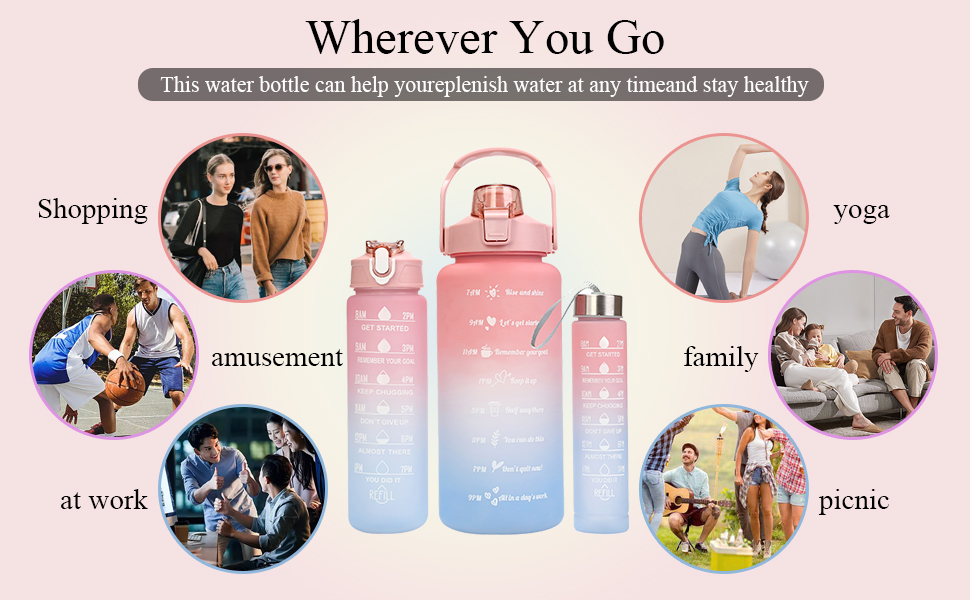 Amazon.com: Motivational Water Bottle with Straw 3 Pcs, 64oz 32oz 16oz ...