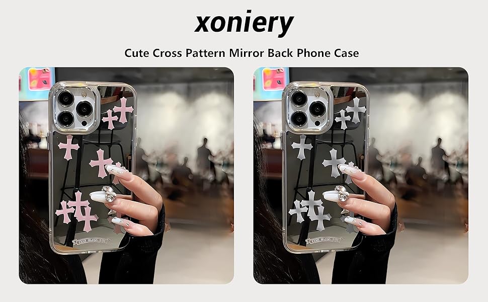 Amazon.com: xoniery Compatible with iPhone 14 Cute Glossy Mirror Back Case,Black Cross Pattern ...