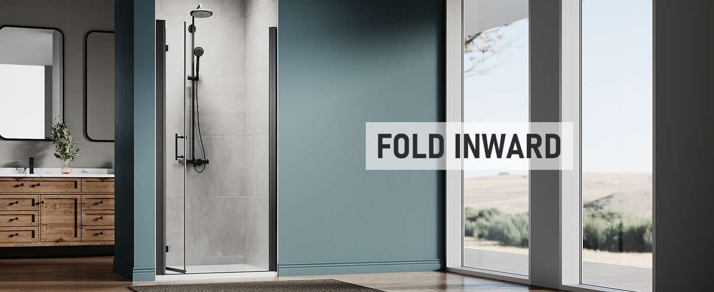 ELEGANT Frameless Bifold Shower Door 34 in.W x 72 in.H Pivot Swing Shower Doors with 1/4 in ...