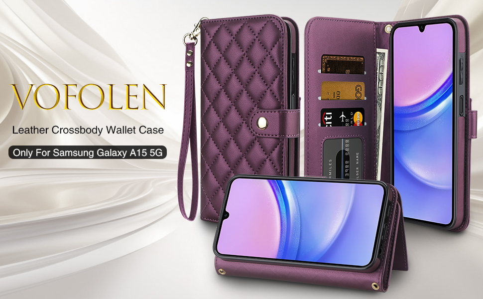 Amazon.com: Vofolen for Samsung Galaxy A15 5G Phone Case with Card Holder Crossbody Wrist Strap ...