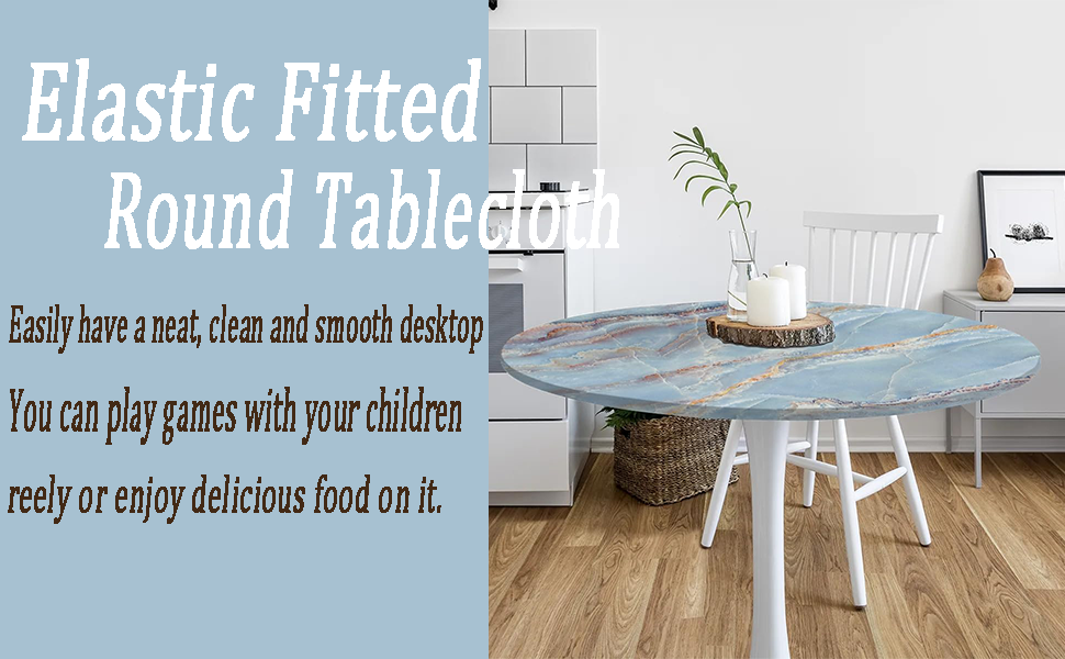 Amazon.com: hongjinglin Round Tablecloth with Elastic Edge Blue Art ...