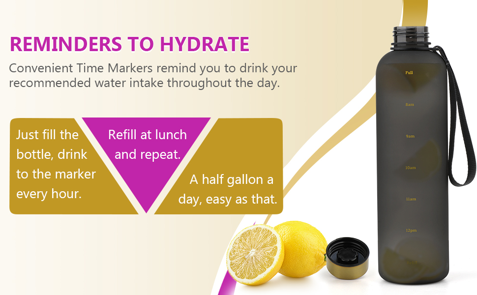 Botella de agua 1 litro motivacional deportiva con marcadores cilindros, GIVOOBE Botella De Agua ...