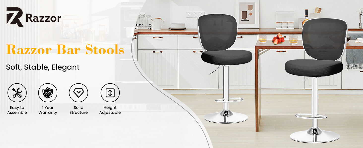 Razzor Bar Stools Adjustable Counter Height Chairs with Back Swivel Modern Kitchen Island Stool ...