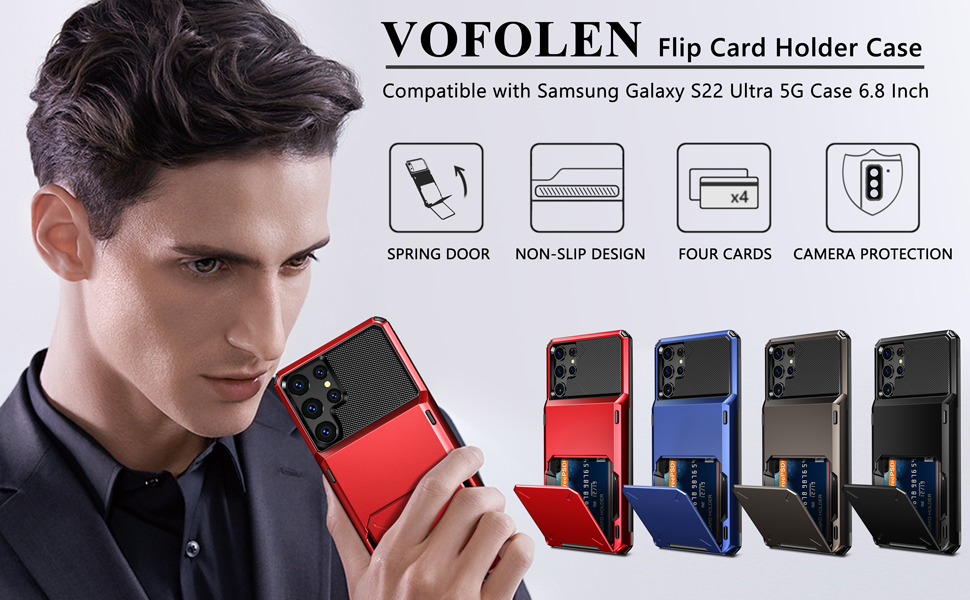 Amazon.com: Vofolen for Galaxy S22 Ultra Case Wallet Credit Card Holder 4-Card Slot Hidden Back ...