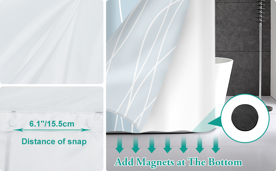 Amazon.com: LXBNI No Hook Light Blue Striped Long Shower Curtain with Snap in Fabric Liner Set ...