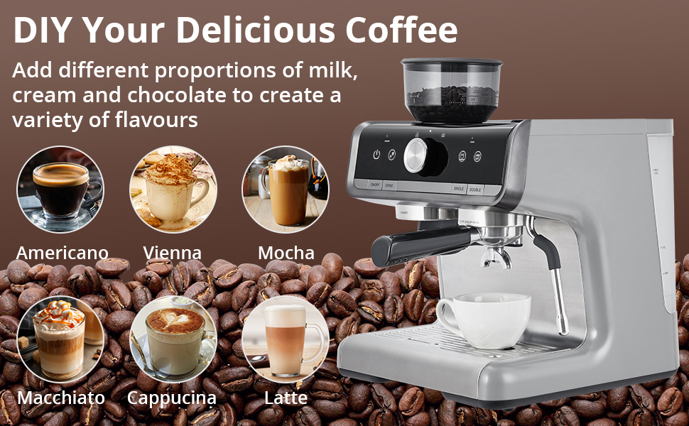 Amazon.com: KIMORE Espresso Machine with Grinder - Brushed Stainless Steel, Espresso Coffee ...