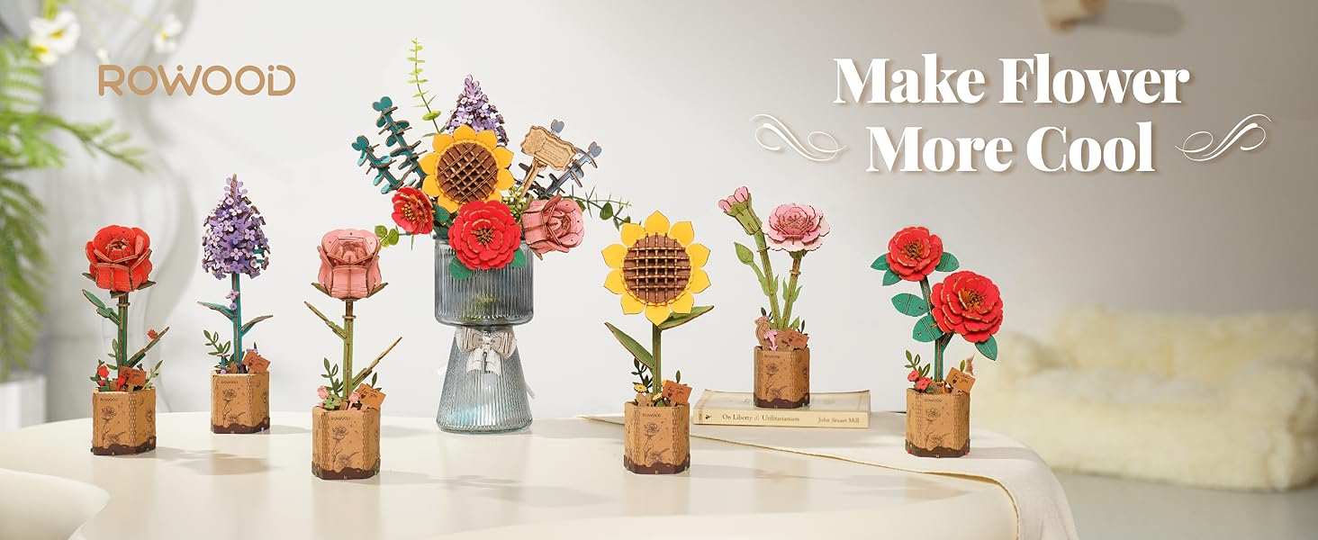 Amazon.com: rowood 3D Puzzle Artifical Flower,DIY Wooden Flower Bouquet Building Set Craft Kit ...
