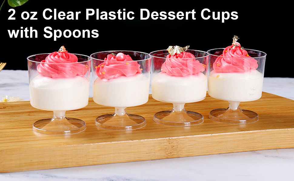 Amazon.com | 100 Pack Clear Plastic Dessert Cups with Spoons 2 oz ...