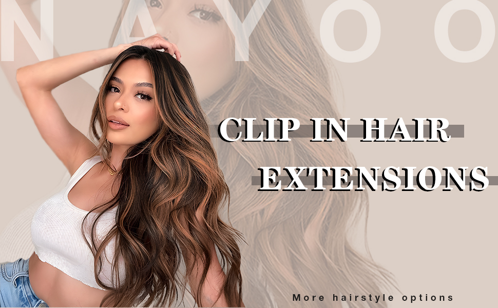 NAYOO Clip in Hair Extensions for Women 20 Inch Long Wavy curly Auburn Mix Chestnut Hair ...