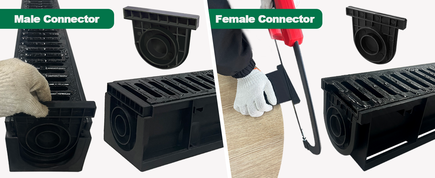 Natotela Channel Drain with Ductile Iron Grates-39.4Lx6.1Wx5.5H in ...