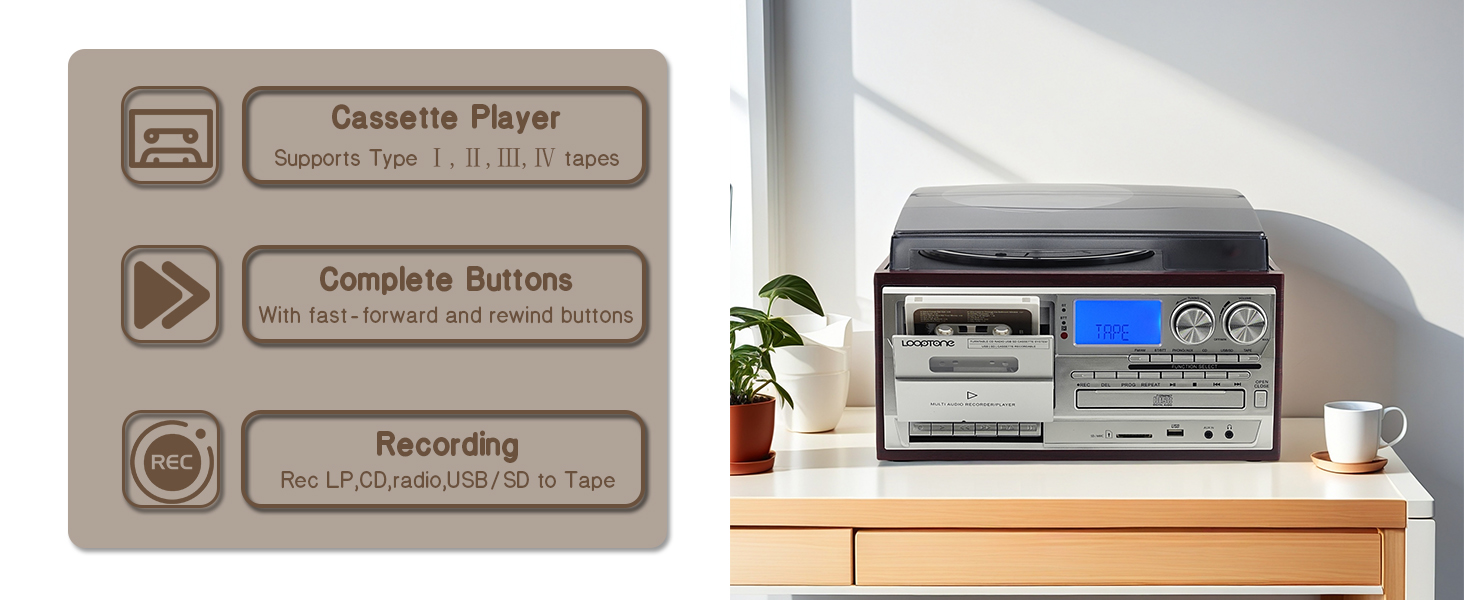 Amazon.com: LoopTone Vinyl Record Player 10 in 1 3 Speed Bluetooth ...