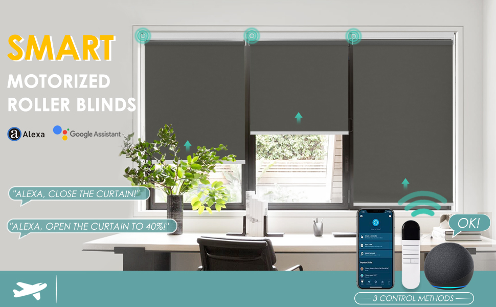 Amazon.com: Allesin Motorized Roller Shade Compatible with Alexa for Window, 75% Blackout Smart ...