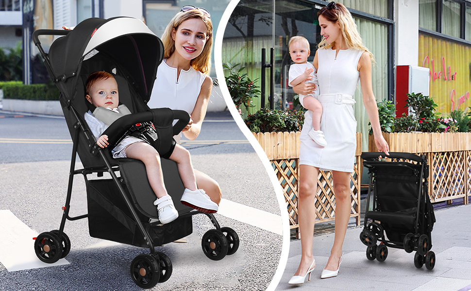 Vinteky 2 in 1 Kinderwagen, Klappbar Liegeposition Buggy mit 5 Punkt Sicherheitsgurt ...