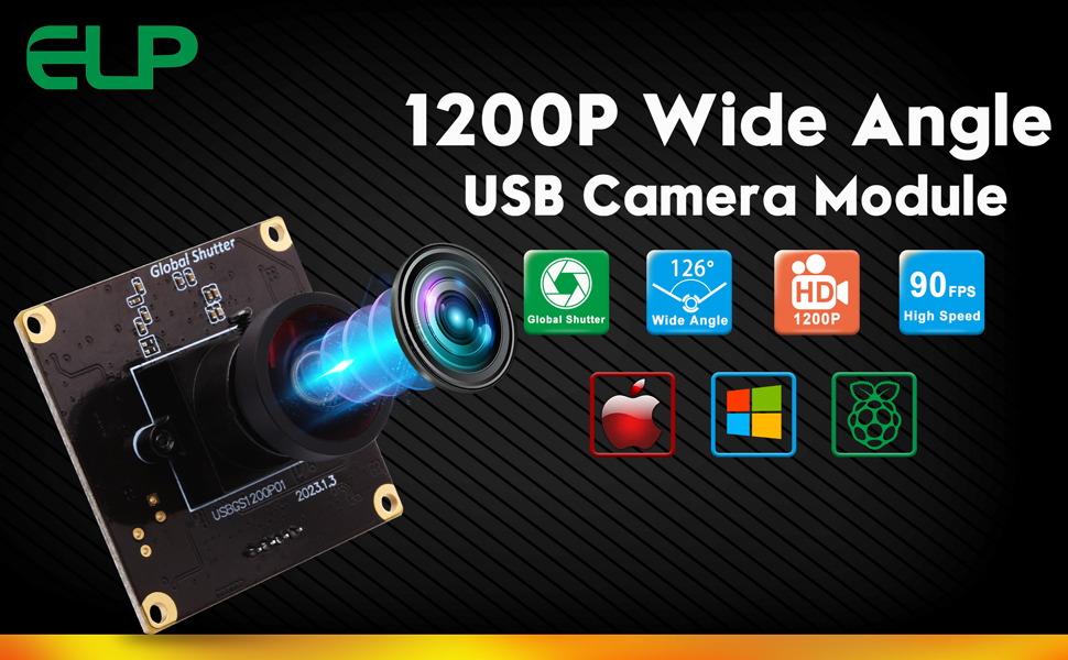 ELP USB Kameramodul High Speed 90fps Global Shutter USB Kamera, 2MP 1200P USB Webcam mit ...