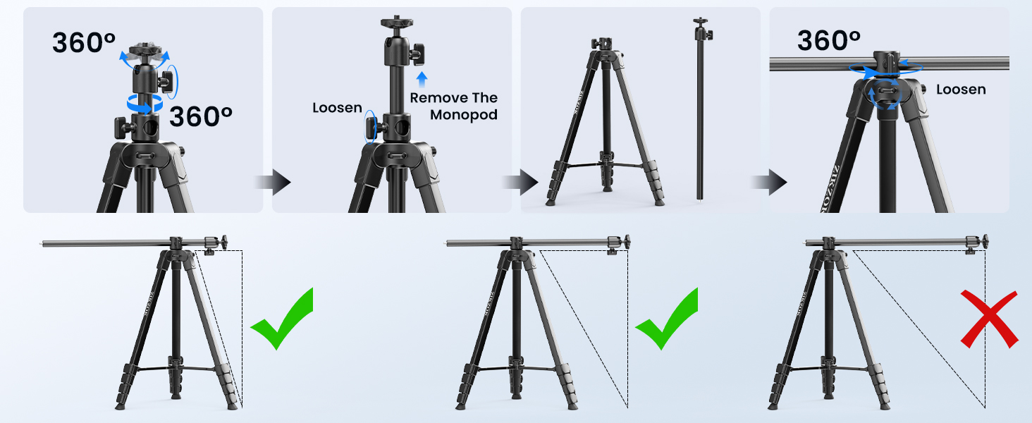Amazon.com: 70" Phone Tripod & Selfie Stick, Horizontal Overhead Tripod, Extendable Camera Cell ...
