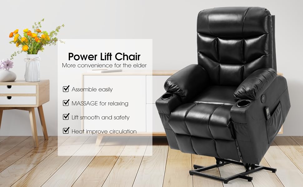 Amazon.com: Leather Lift Recliner Chair for Elderly with Massage and Heat Ergonomic Lounge Chair ...