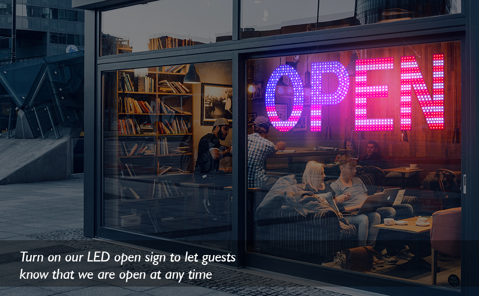 Amazon.com : LED Open Signs for Business, 40"L x 14"W Inch Large Led Open Sign with 3 Scene ...