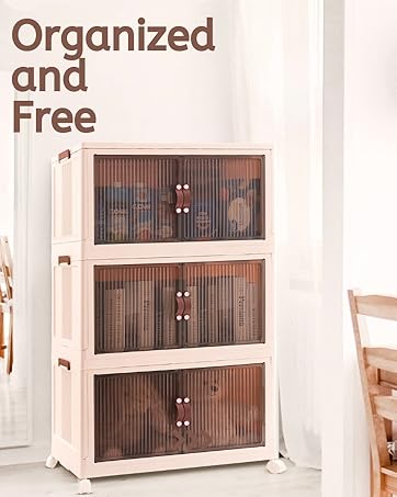 Amazon.com - PROKTIK 30 QT 3 Tier Folding Storage Bins with Doors ...