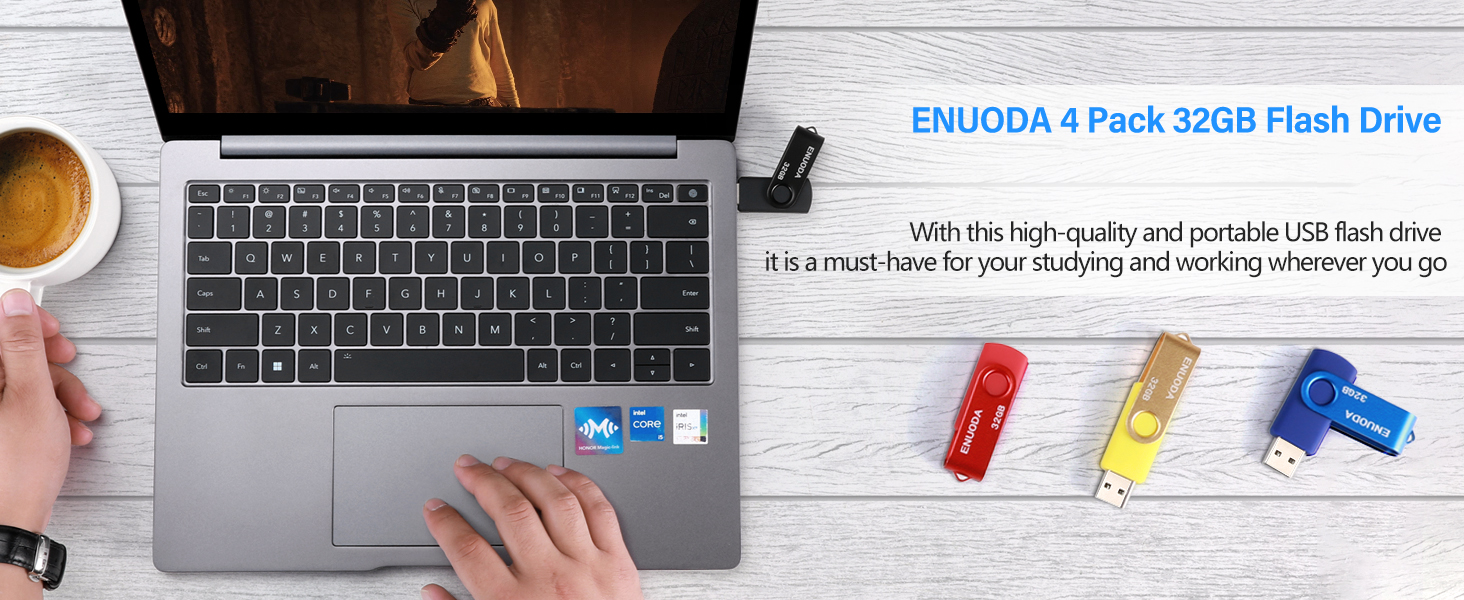 ENUODA USB Stick 32GB 4 Stück USB Speicherstick Rotate Metall Mehrfarbig High Speed USB 2.0 ...