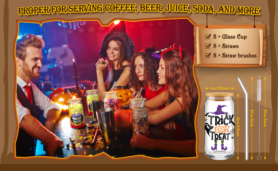 Amazon.com | Umigy 8 Pcs 16oz Halloween Glass Tumbler Halloween Iced ...