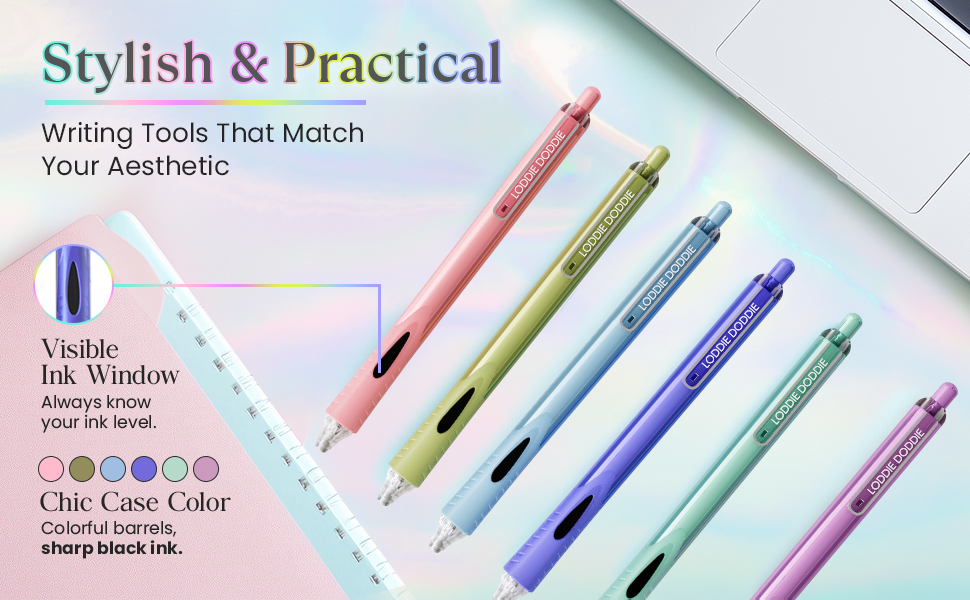 Amazon.com: Loddie Doddie Retractable Gel Pens for Journaling - 0.5mm Fine Tip, 6-Pack, Colored ...