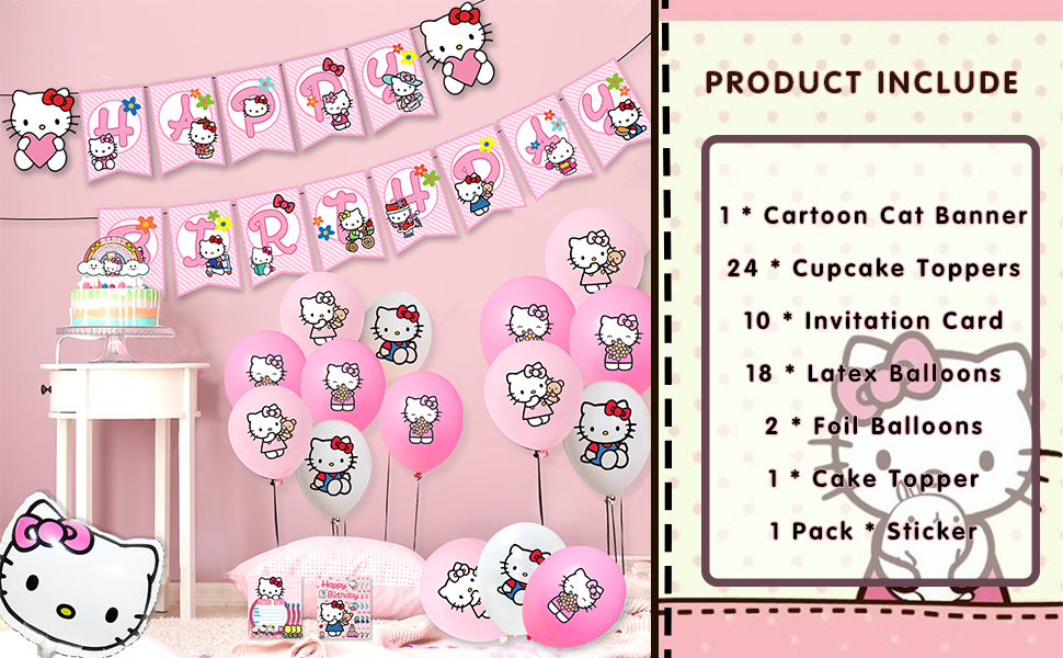 Amazon.com: Cartoon Cat Birthday Party Decorations, 106PCS Pink Kitten ...