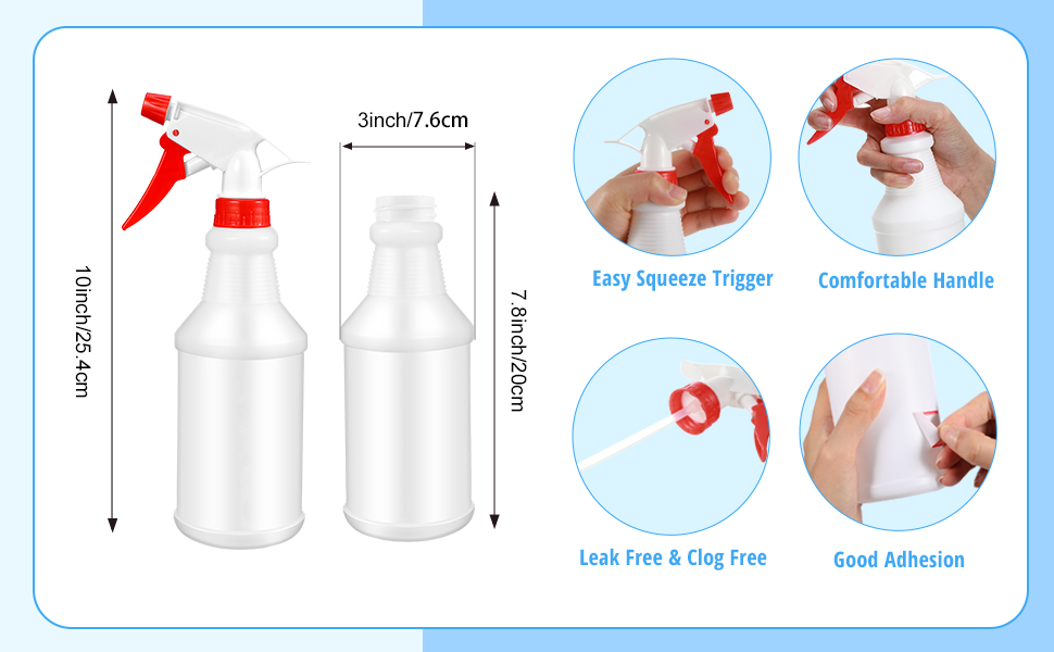 Amazon.com: Rtteri 24 Pcs 16 Oz Plastic Spray Bottle for Cleaning Solutions Bulk Empty and ...