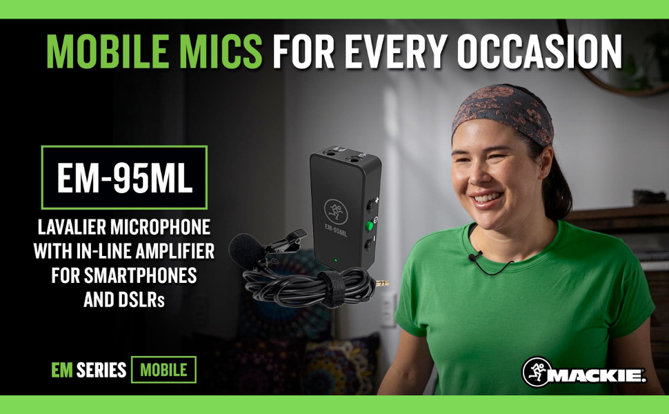 Mackie EM-95ML Lavalier Microphone with in-line Amplifier for Smartphones and DSLR Cameras ...
