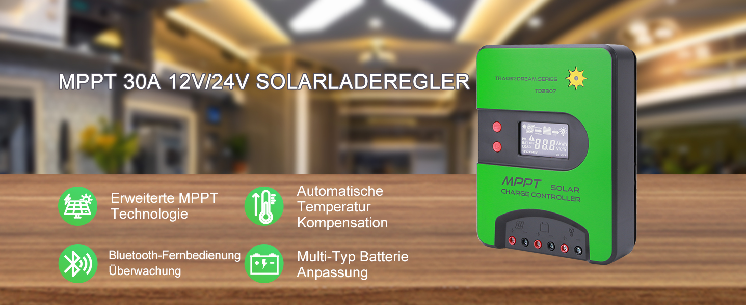 HUGOOME MPPT 75V 30A 12/24-Volt Solar Laderegler/Regler für Gel Sealed Flooded und Lithium ...