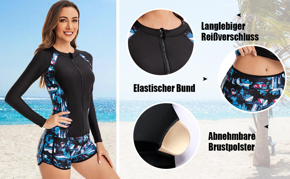SEAUR Rash Guard Damen Langarm UPF 50+ UV Schutz Zweiteiler Badeanzug Schwimmanzug Slim Fit ...