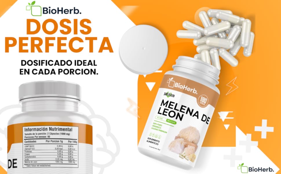 BioHerb Melena de Leon (180 Capsulas Para 90 Dias) - [Extremadamente Eficaz] -|Potente ...