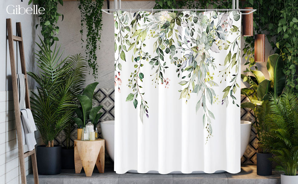 Amazon.com: Gibelle Extra Long Shower Curtain 72 x 84, Tall Sage Green Floral Fabric Shower ...
