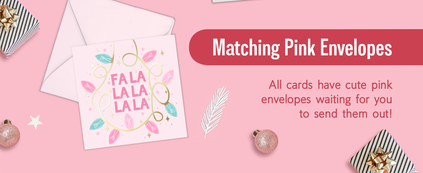 Amazon.com : Honeyplum Pink Christmas Cards - Fun, Stylish, and Cute Merry Christmas Boxed ...