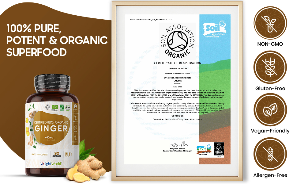 Organic Ginger Supplement - High Strength 1300mg - Soil Association ...