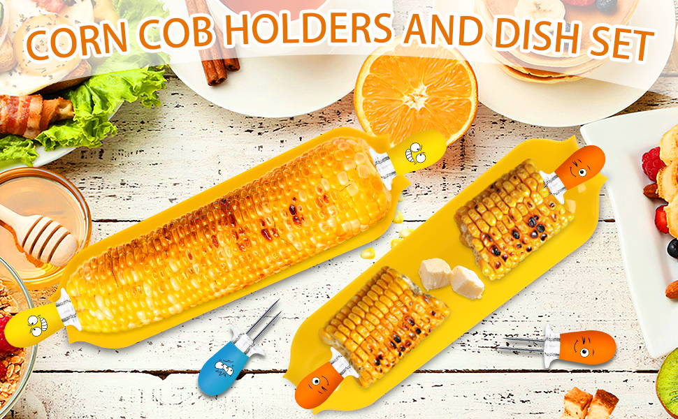 Amazon.com: AUGSUN Corn Cob Holders Kit - Includes 10 Fun Face Holders, 5 Trays, and Butter ...
