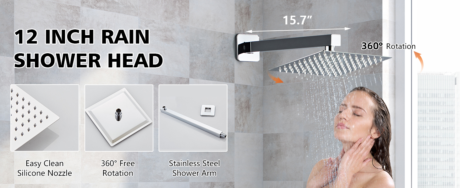 LCEVCGK Shower Faucet Set Complete Chrome Shower System with 12 inch Square Rainfall Shower Head ...