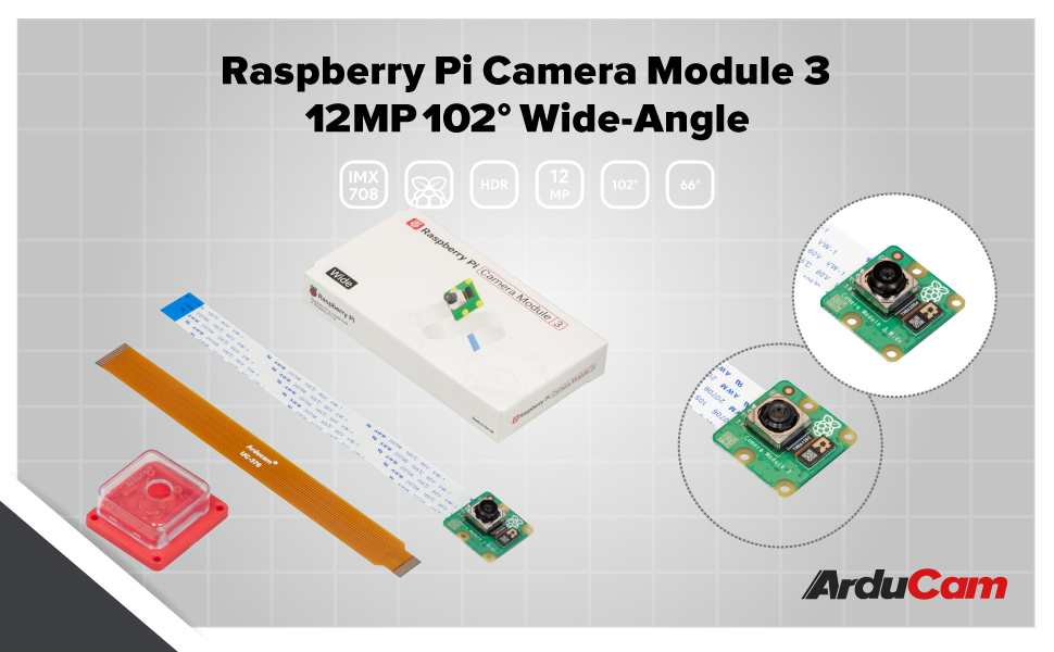 Amazon.com: Arducam for Raspberry Pi Camera Module 3 Wide, 120°(D) IMX708 Autofocus Pi Camera V3 ...